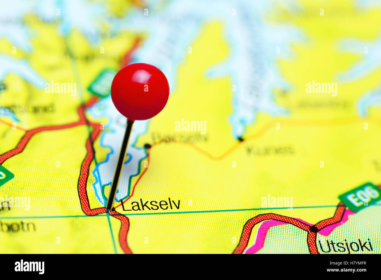 Lakselv pinned on a map of Norway Stock Photo - Alamy