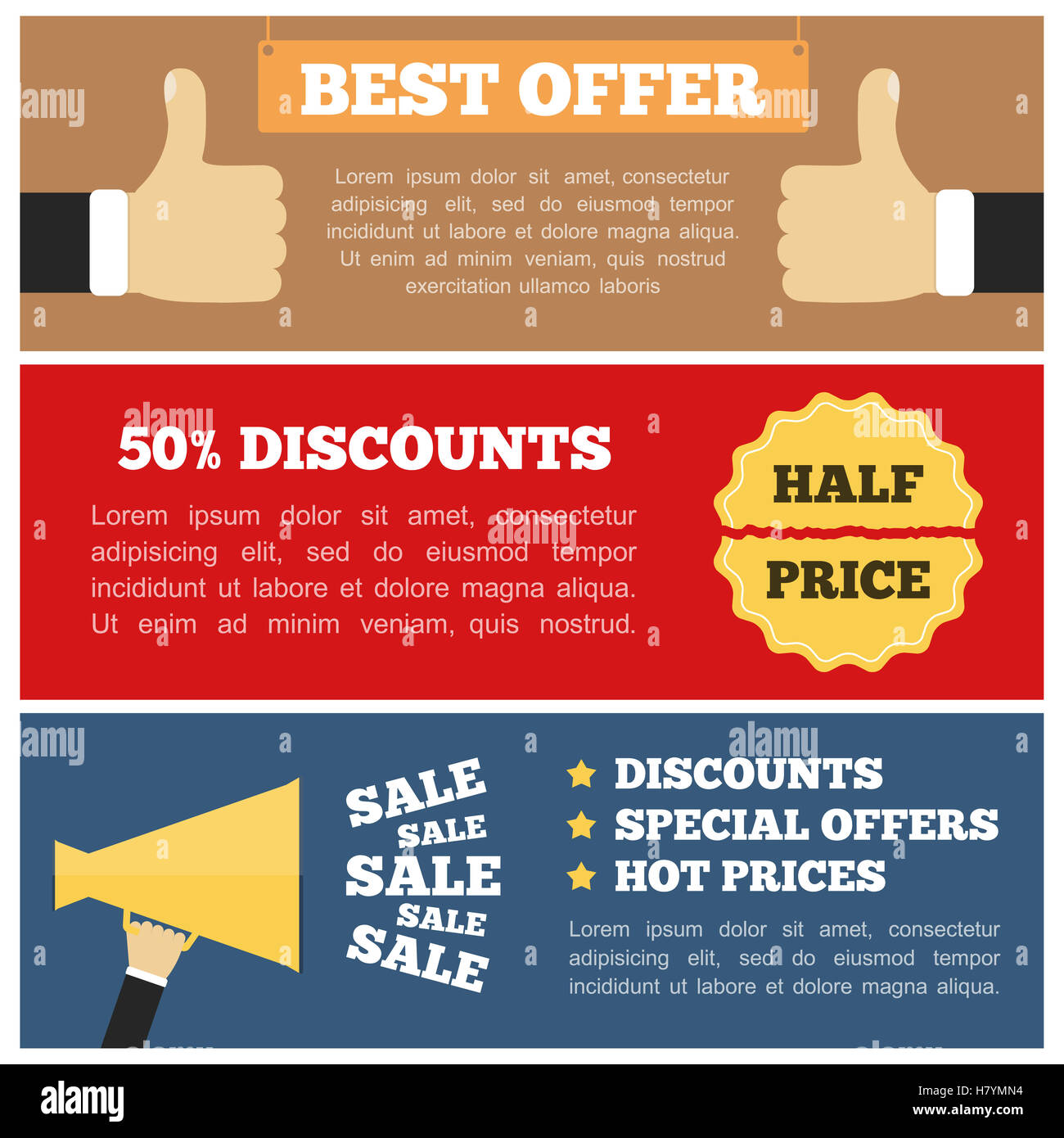 Best offer, half price and sale banners, flat design Stock Photo - Alamy