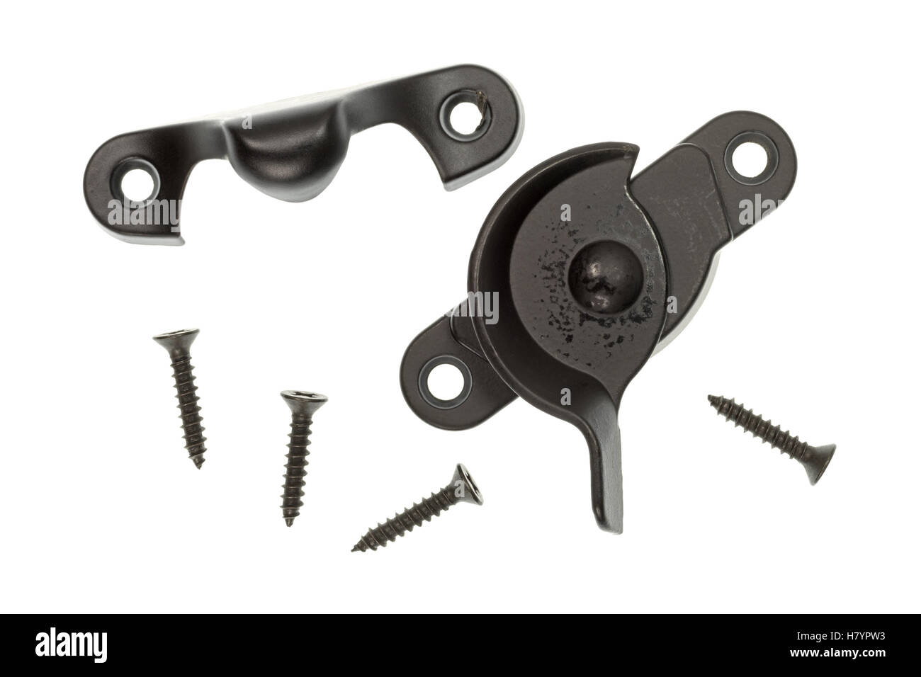 Window sash lock with screws on a white background Stock Photo - Alamy