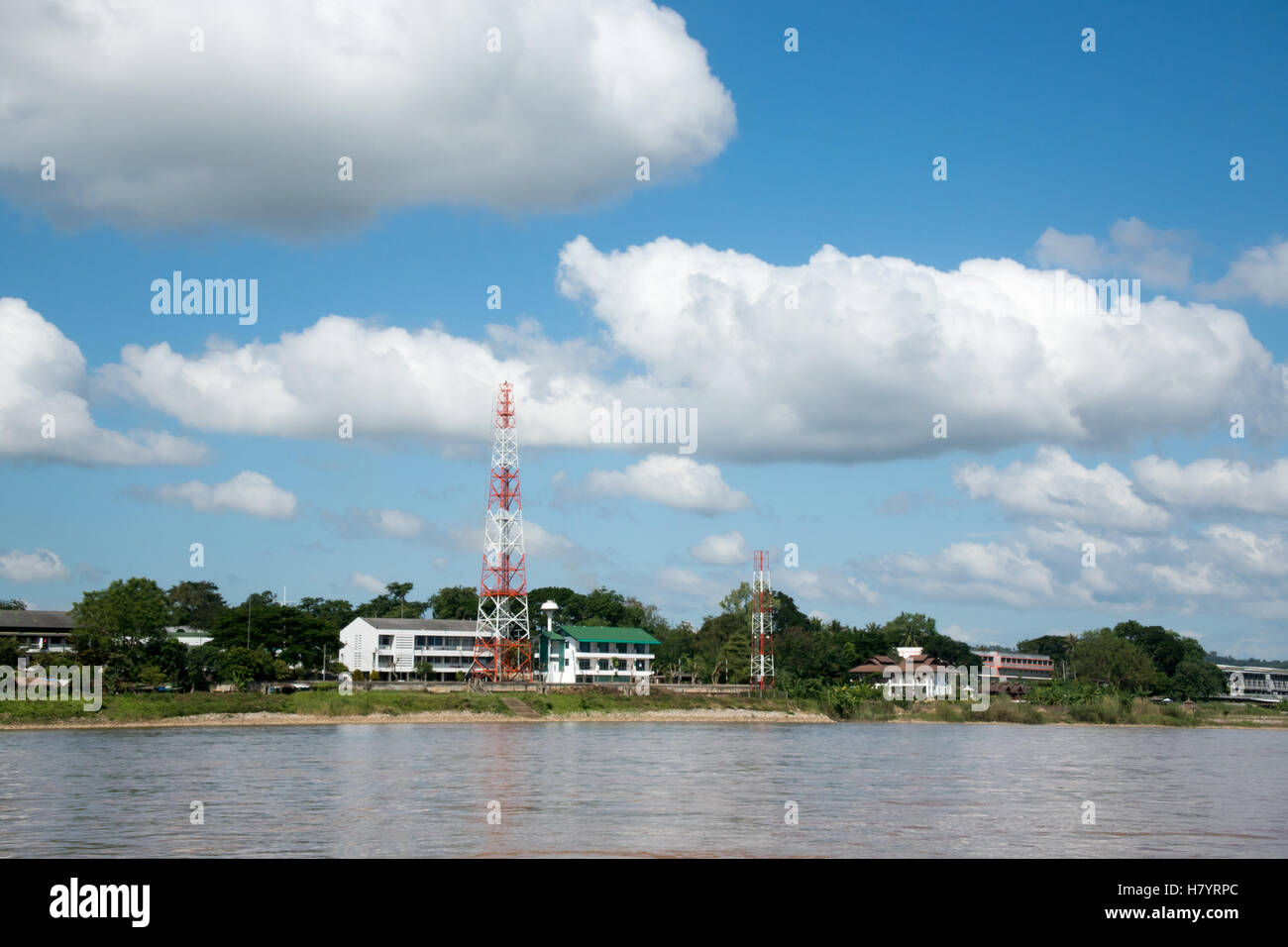 View from boat on Mae Khong river border of Thailand and Laos.Chiang ...