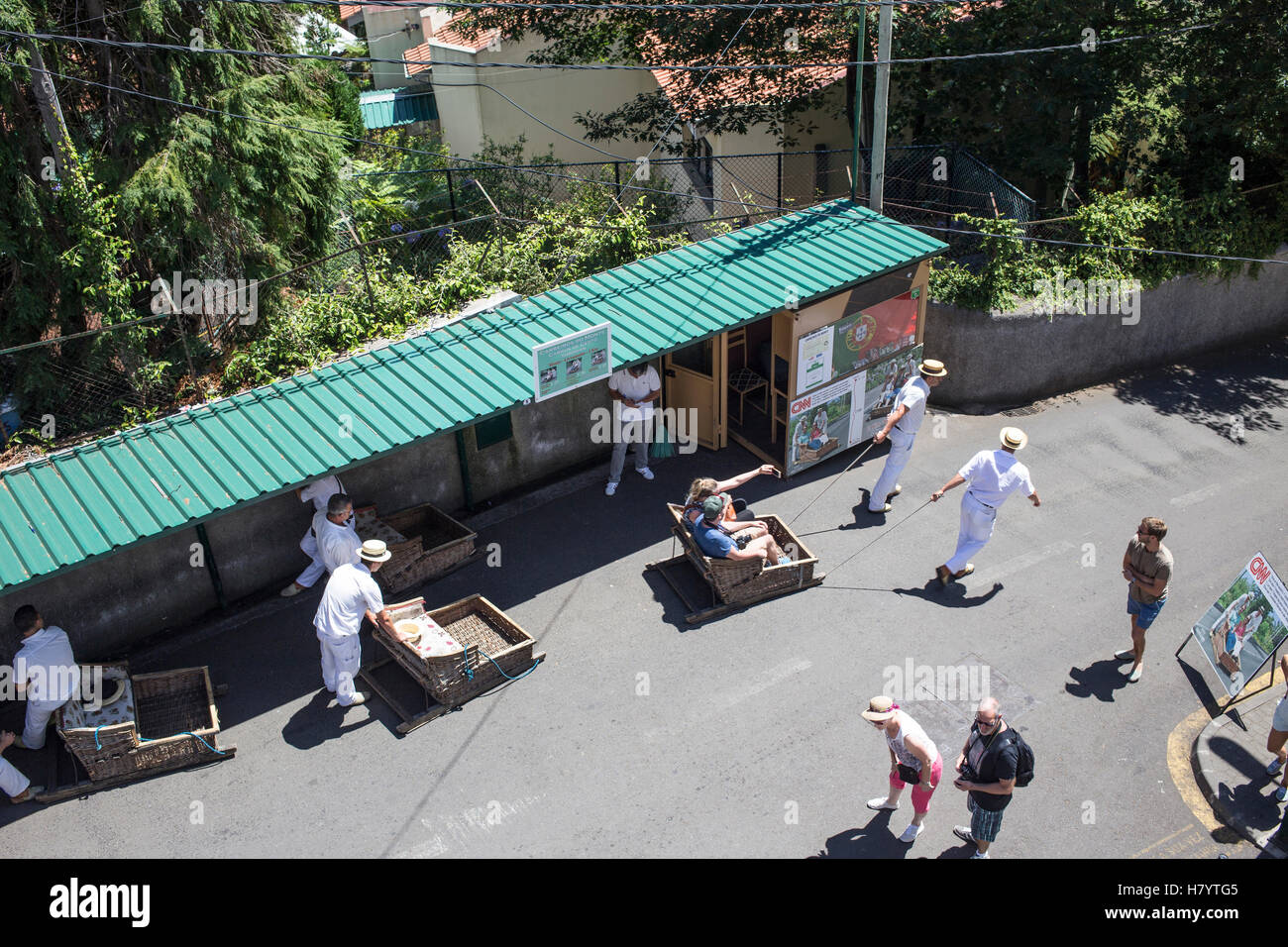 Monte Toboggan drivers and passengers at Monte in Funchal, Madeira ...