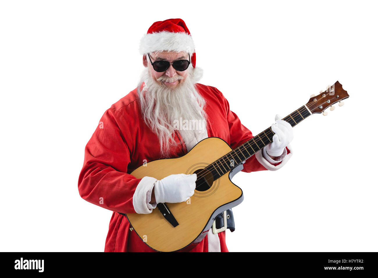 Smiling santa claus playing a guitar Stock Photo - Alamy
