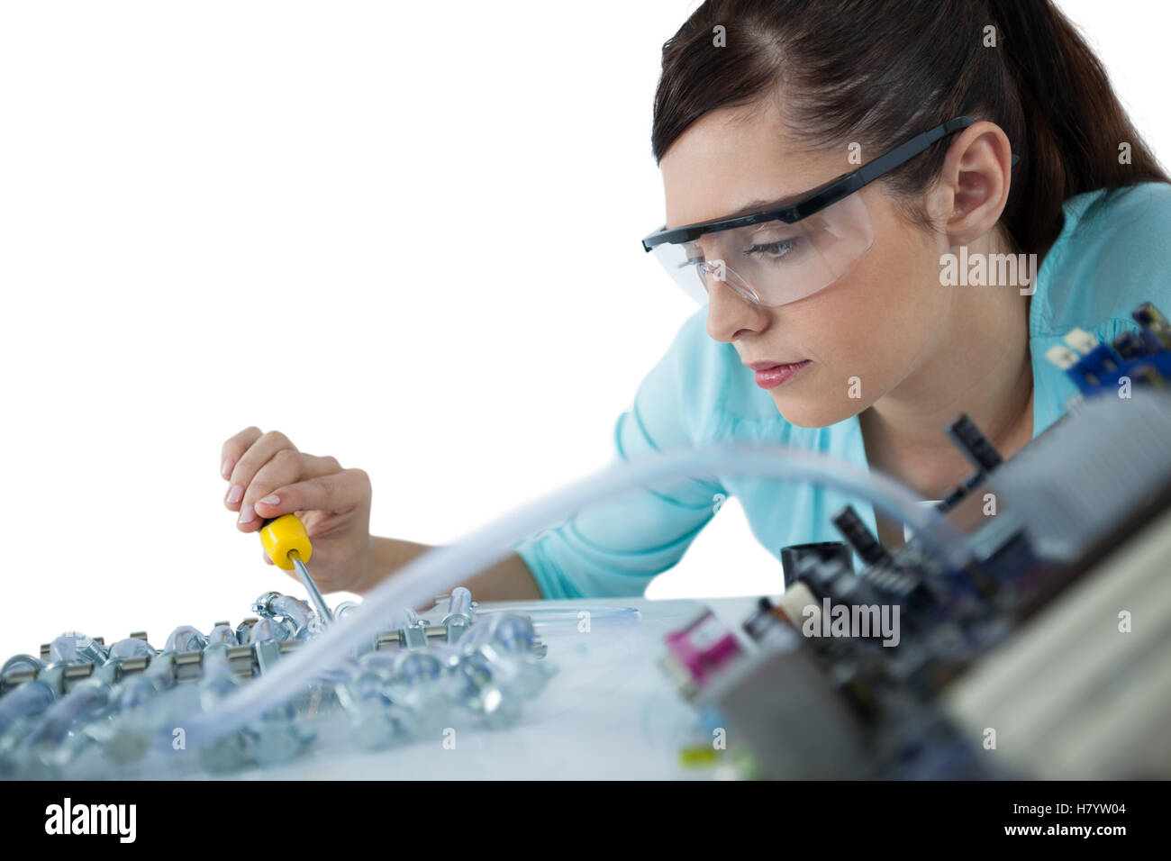 Female computer engineer repairing computer motherboard Stock Photo - Alamy