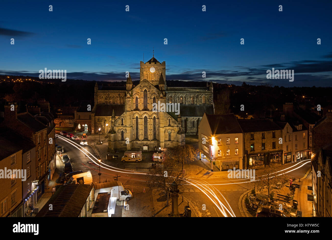 A view at dusk of Hexham Abbey in Hexham, Northumberland, England Stock ...