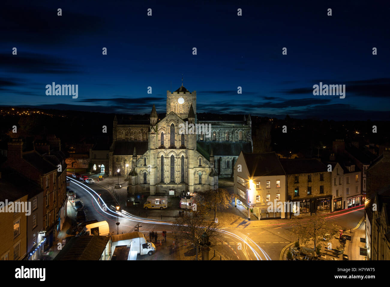 A view at dusk of Hexham Abbey in Hexham, Northumberland, England Stock ...