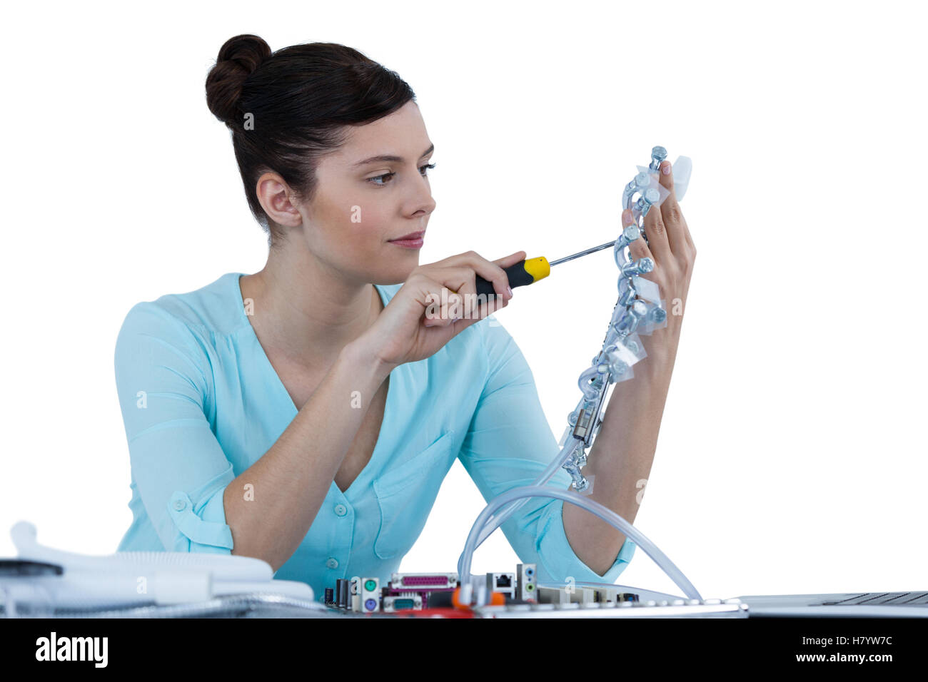 Female computer engineer repairing computer motherboard Stock Photo - Alamy