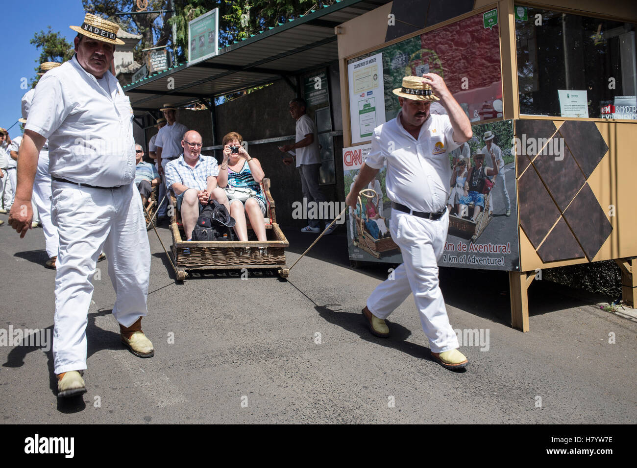 Monte Toboggan drivers and passengers at Monte in Funchal, Madeira ...