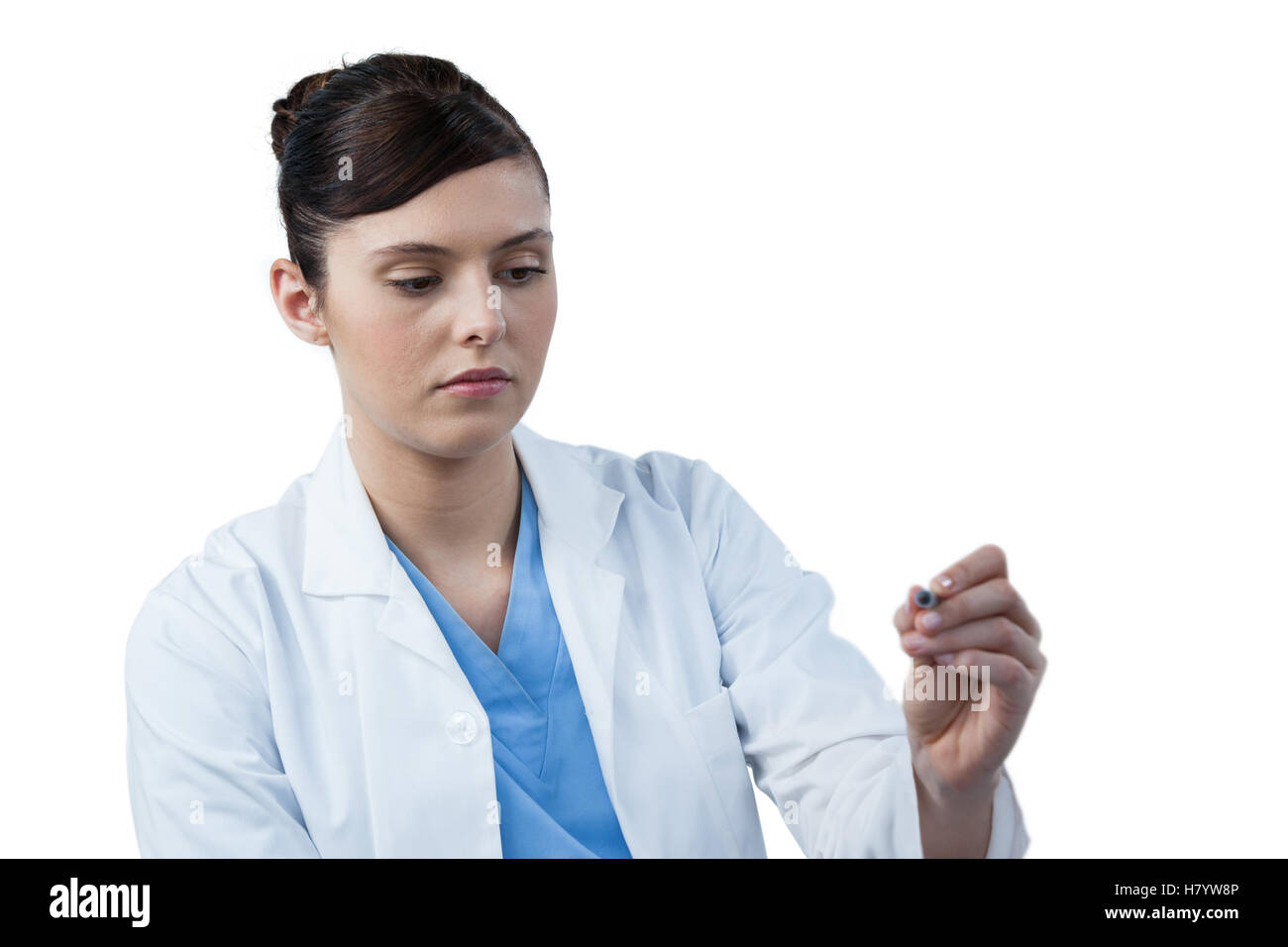Female scientist writing on board Stock Photo - Alamy