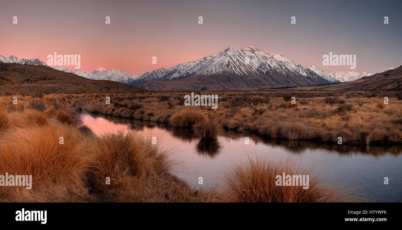 Rangitata River Valley with Mt D'Archiac on left, near Mt Sunday and Mt ...
