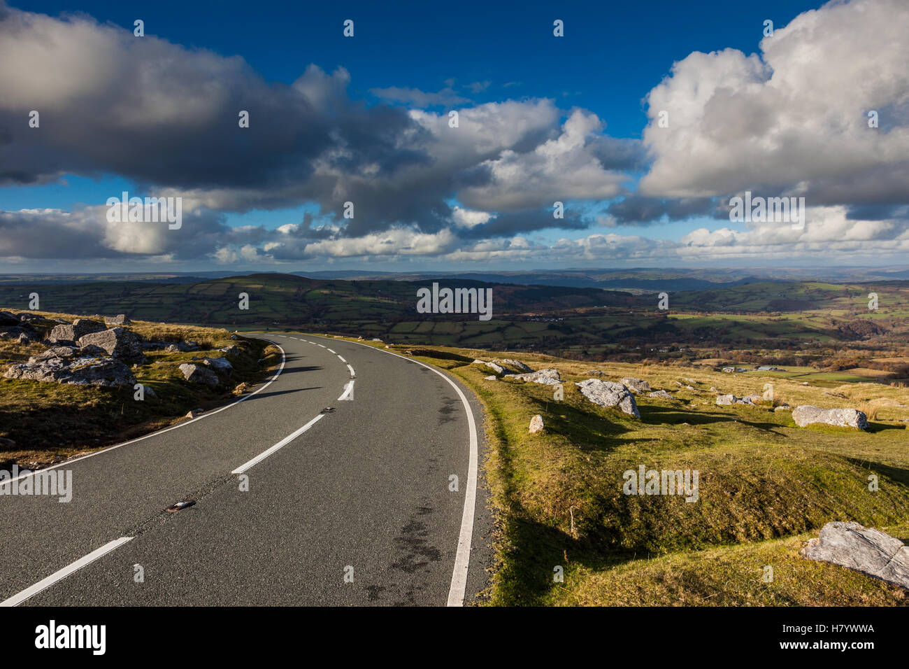 The A4069 descends from the Black Mountain in the Brecon Beacons into ...