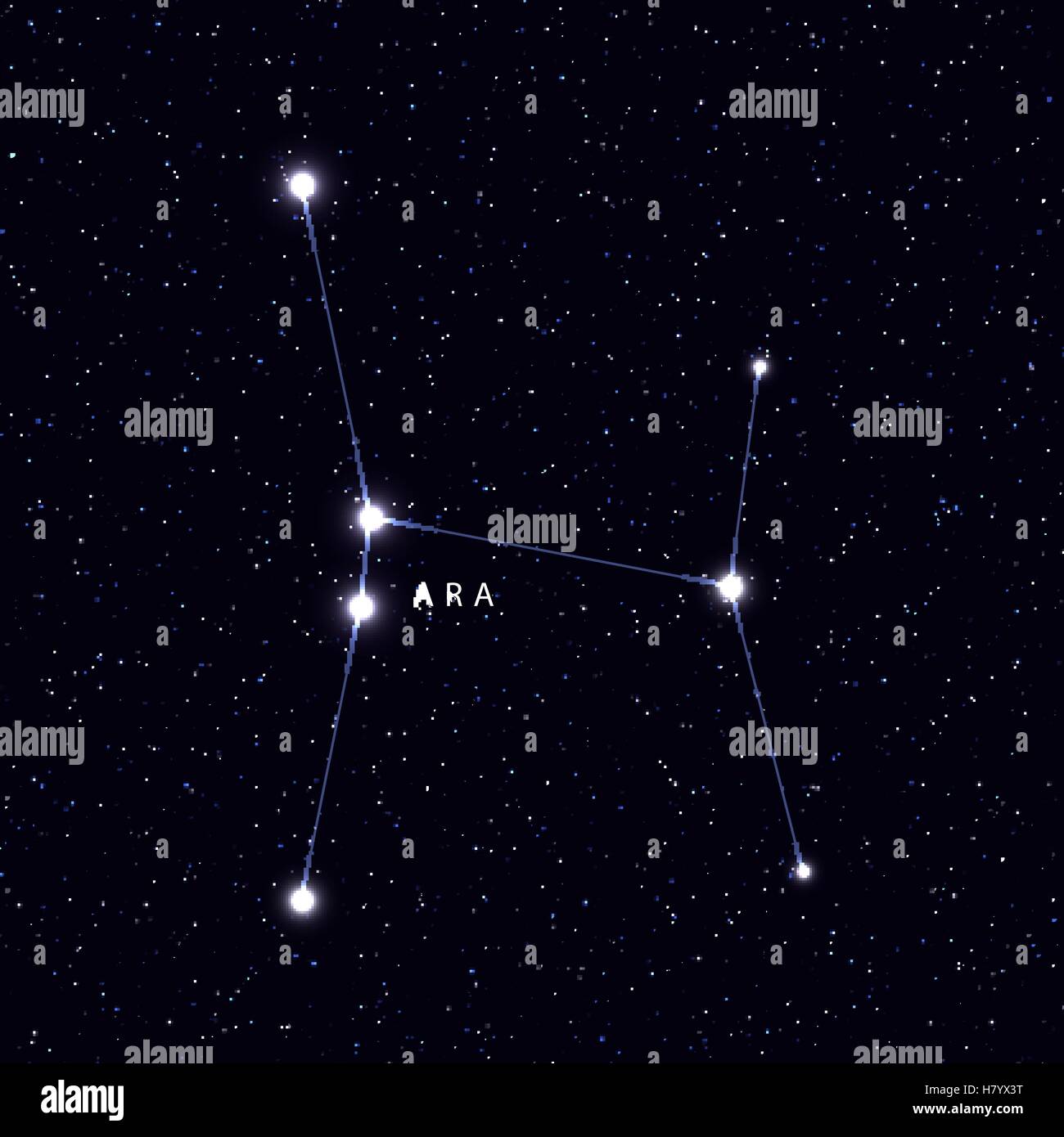 Sky Map with the name of the stars and constellations. Astronomical symbol constellation Ara ...