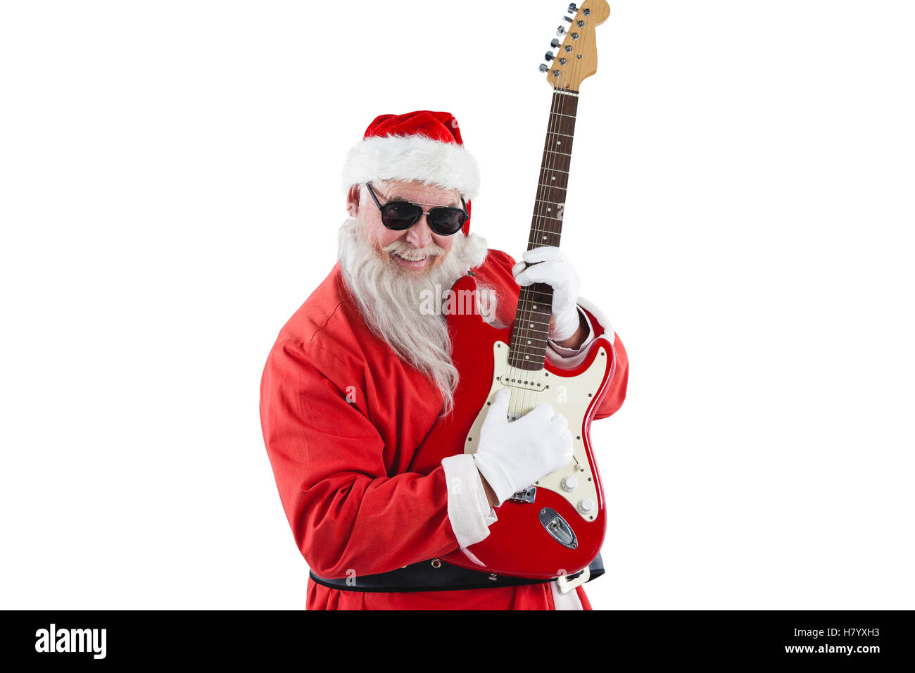 Smiling santa claus playing a guitar Stock Photo - Alamy