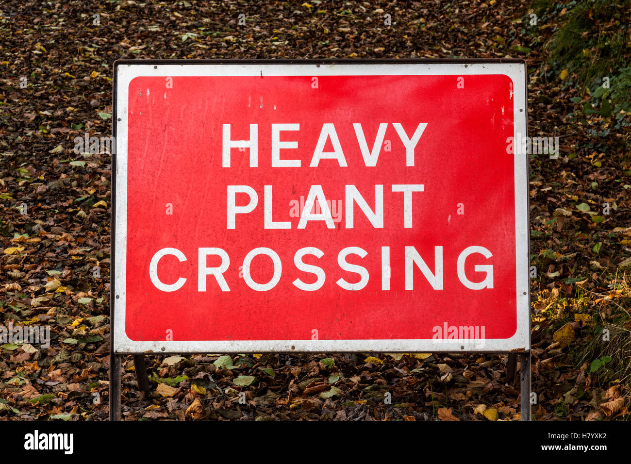 Heavy Plant Crossing sign, near Cynghordy, Carmarthenshire, Wales Stock ...