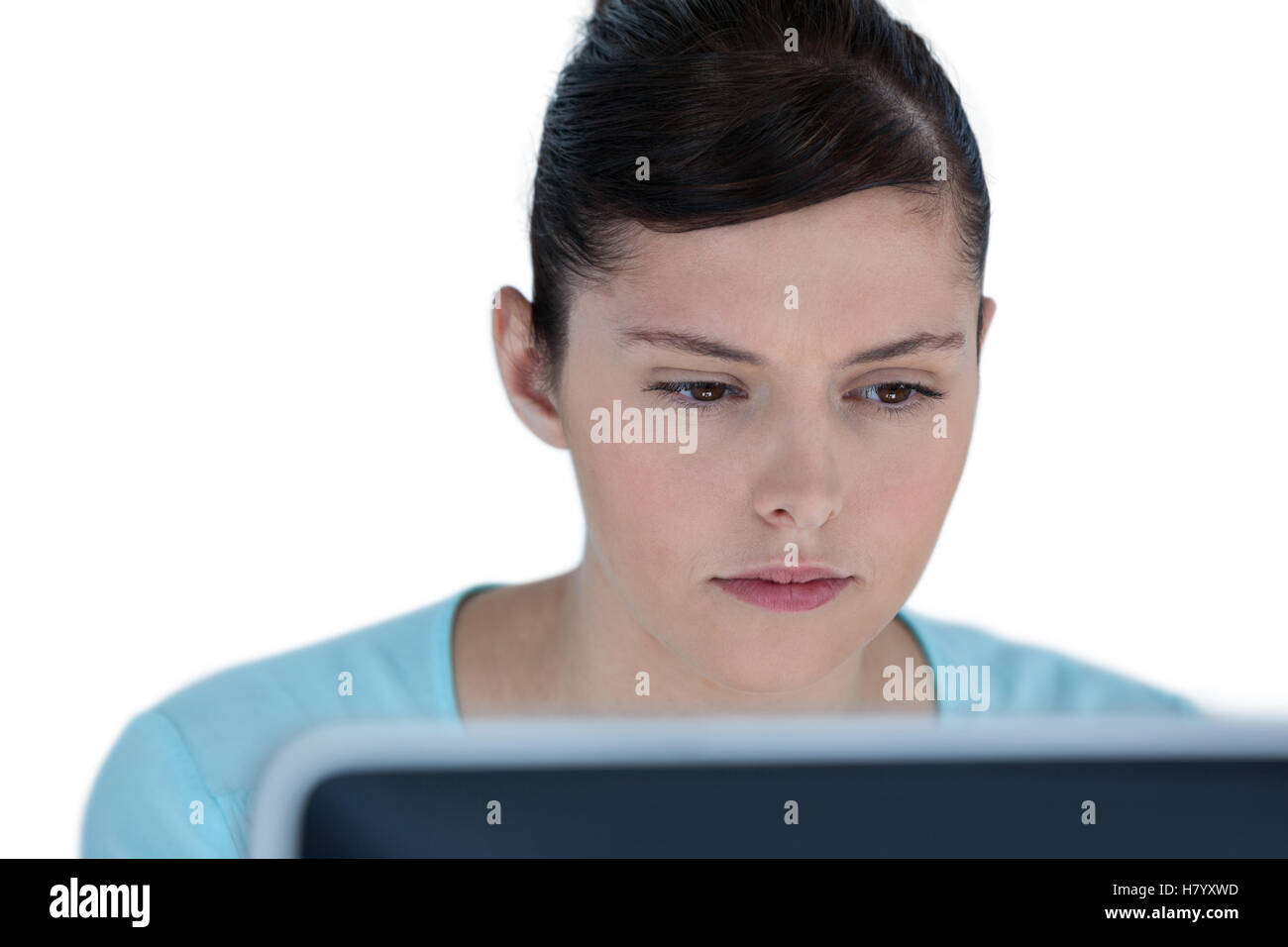 Businesswoman working over computer Stock Photo - Alamy
