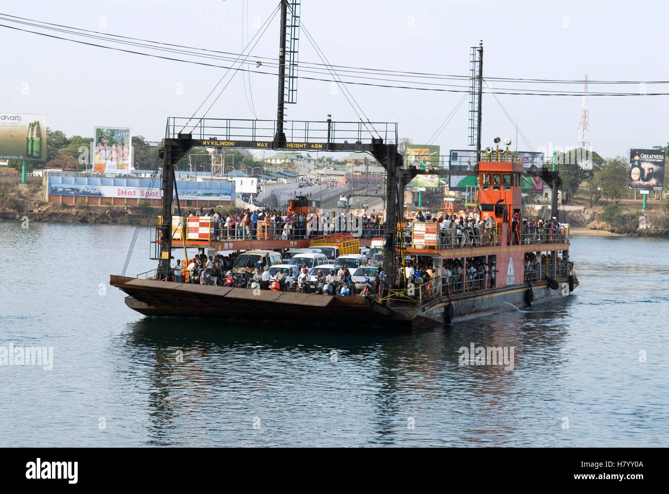 Likoni ferry carrying road and foot traffic in Mombasa, Kenya, Africa ...