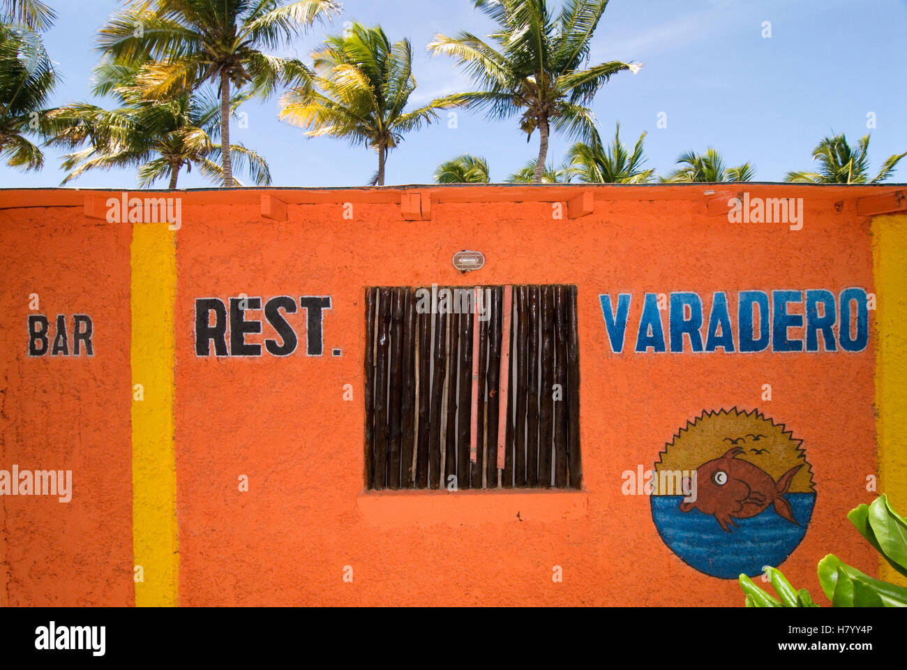 Bar on Playa El Agua beach on the island of Isla Margarita, Venezuela ...