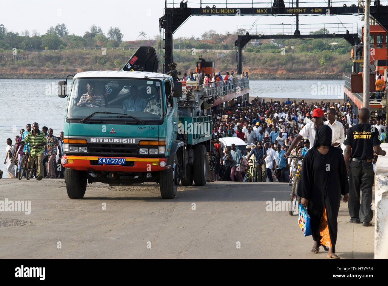 Likoni ferry carrying road and foot traffic in Mombasa, Kenya, Africa ...