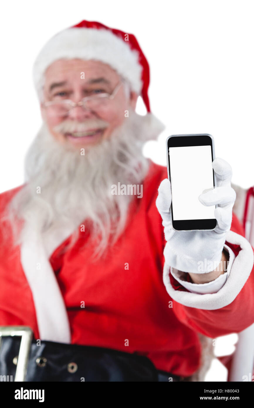 Portrait of santa claus showing mobile phone Stock Photo - Alamy