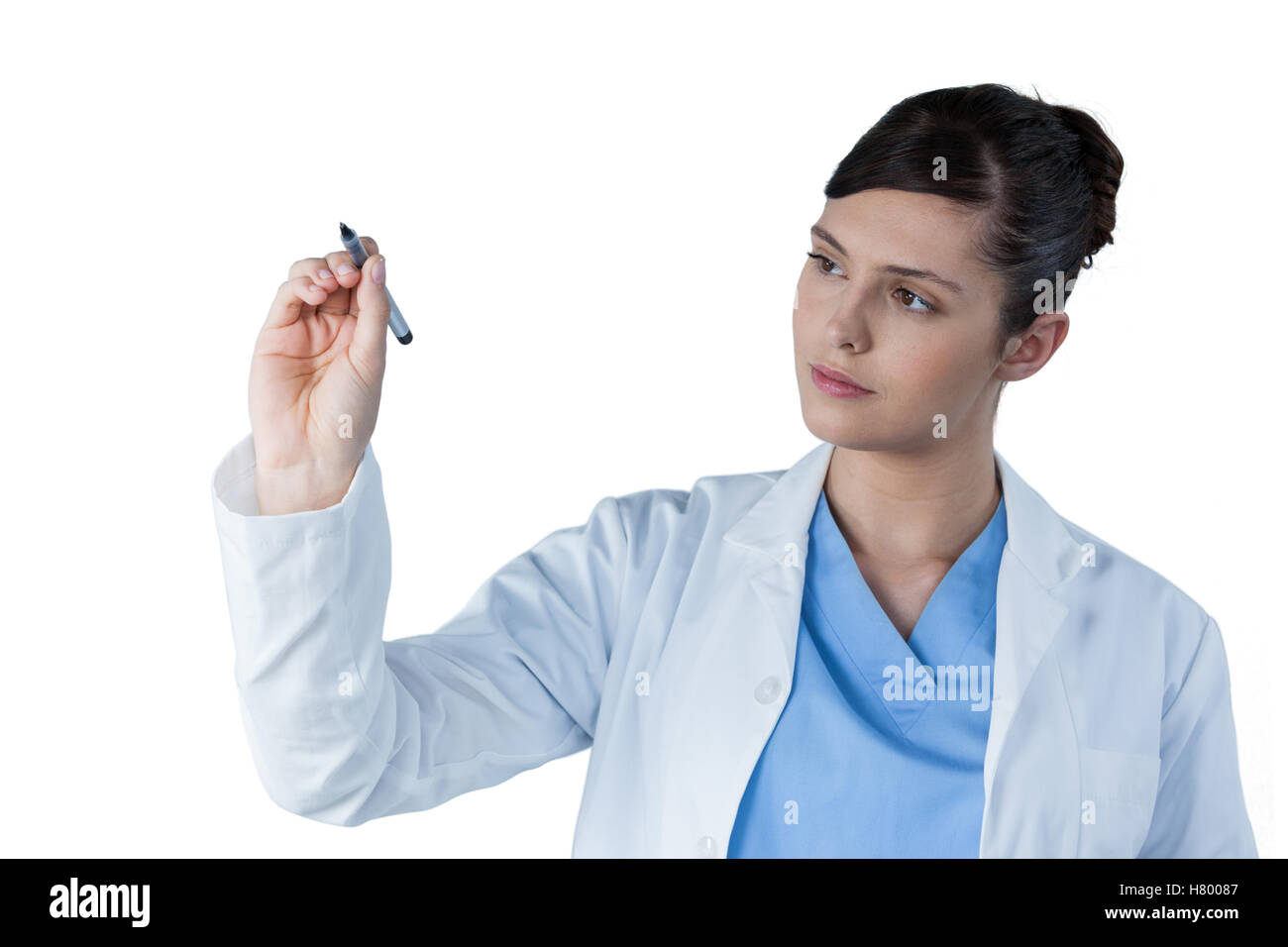 Female scientist writing on board Stock Photo - Alamy