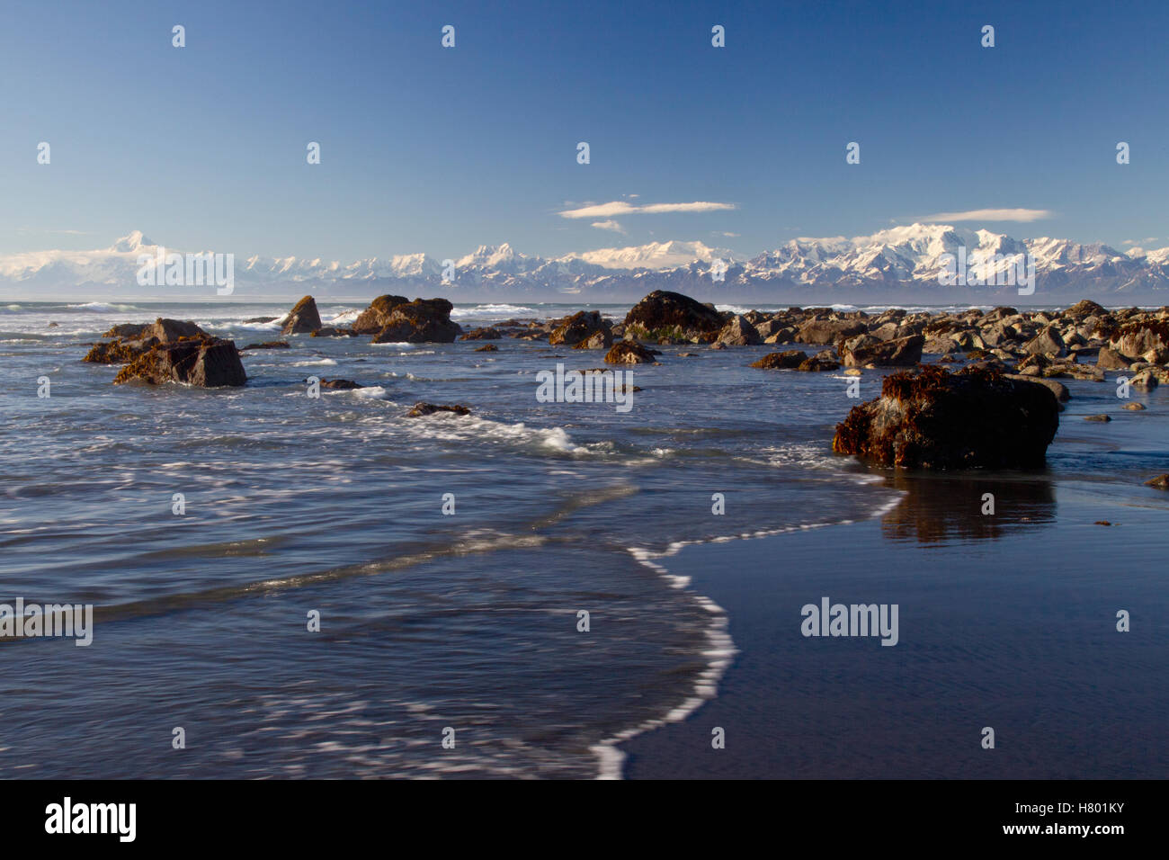 View across Yakutat Bay with Mount Saint Elias and Mount Logan, Alaska ...