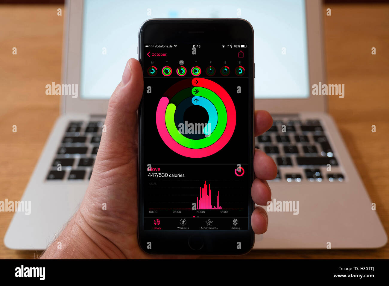 Using iPhone smartphone to display Apple health app displaying amount ...