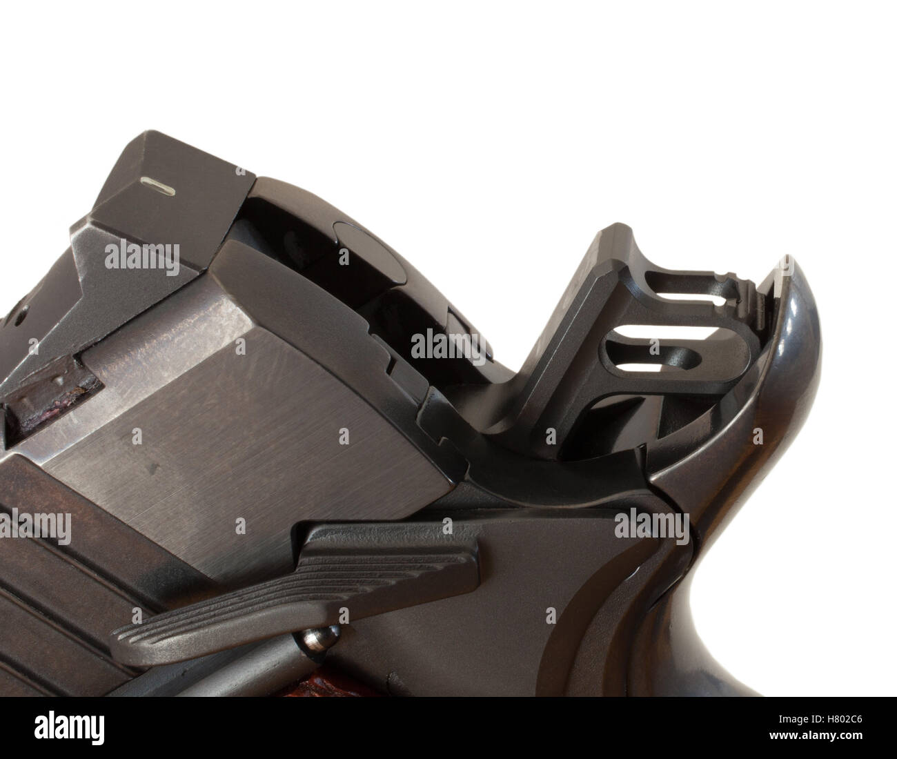 Hammer back and the safety engaged on a semi automatic pistol Stock ...