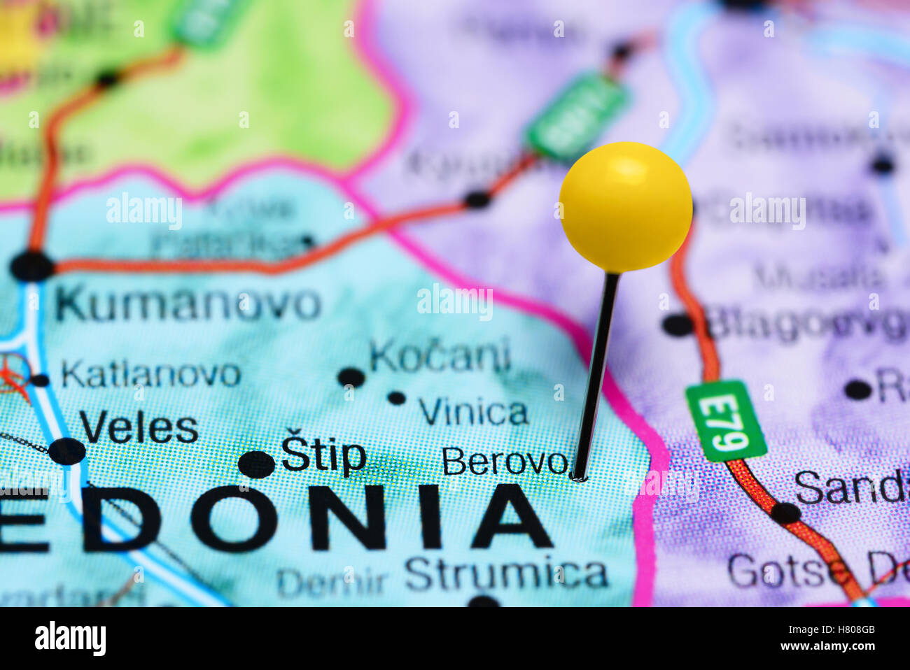 Berovo pinned on a map of Macedonia Stock Photo - Alamy