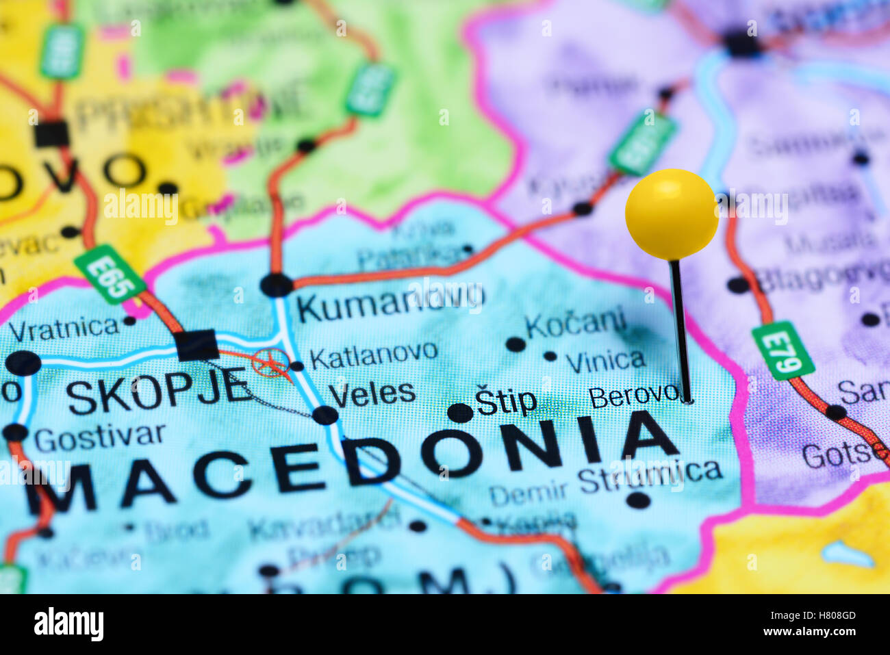 Berovo pinned on a map of Macedonia Stock Photo - Alamy