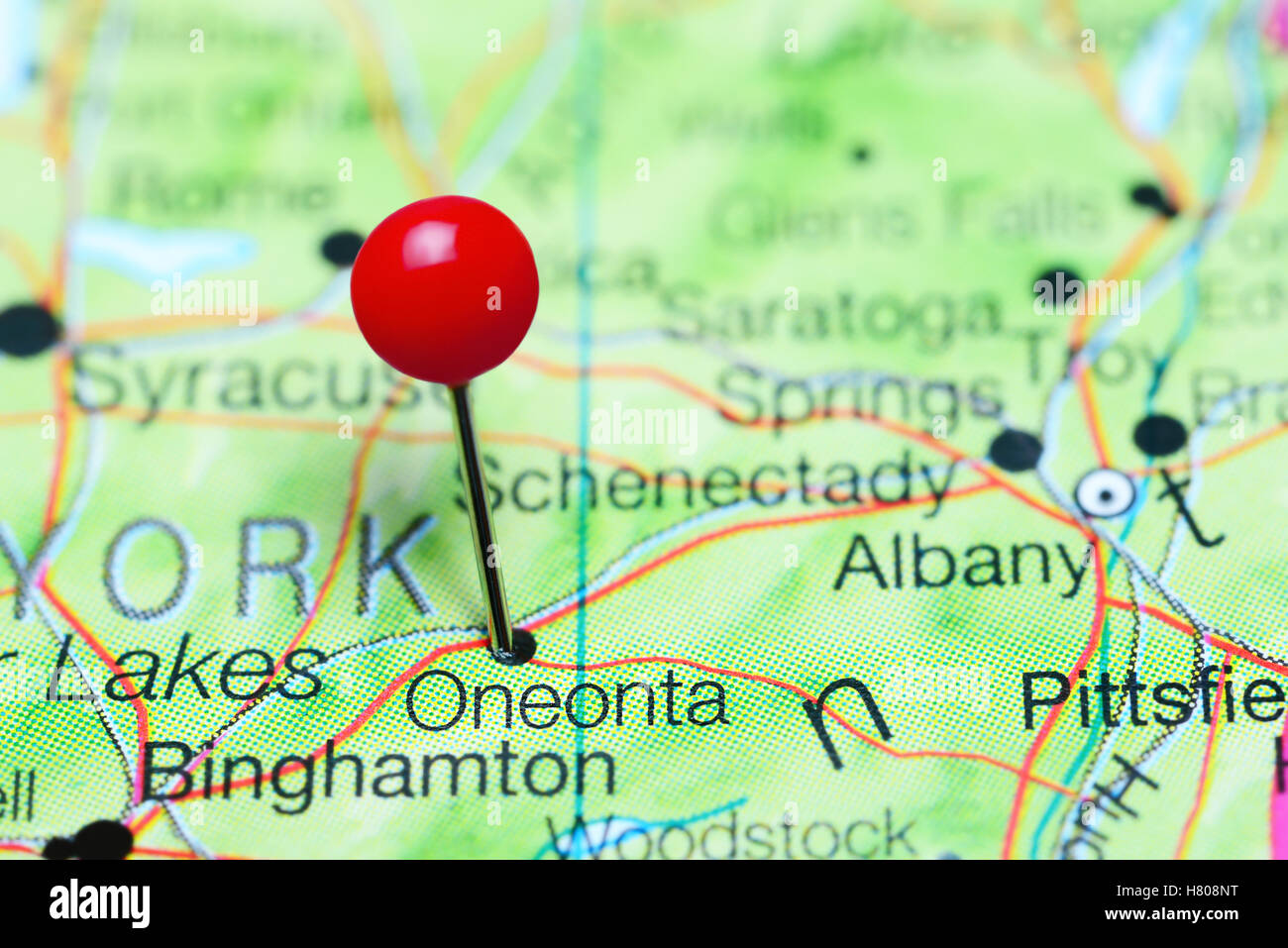 Oneonta pinned on a map of New York state, USA Stock Photo - Alamy
