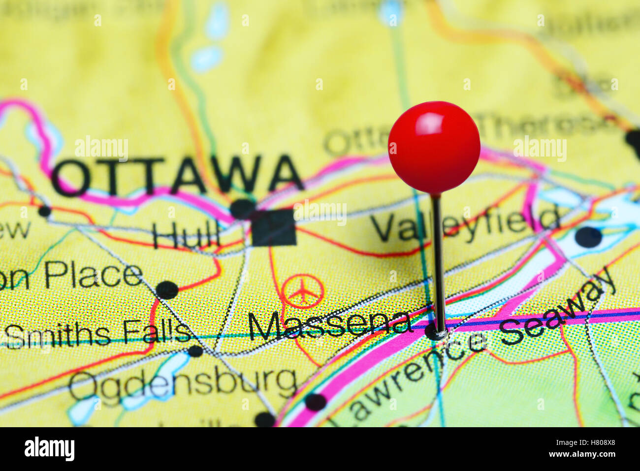 Massena pinned on a map of New York state, USA Stock Photo - Alamy