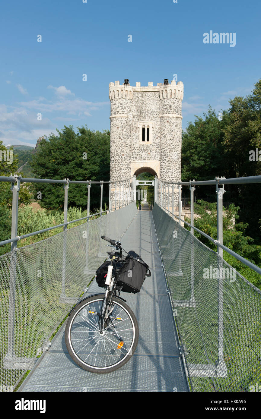 Built in 1858, the Marc Seguin-style wire-cable suspension bridge of ...