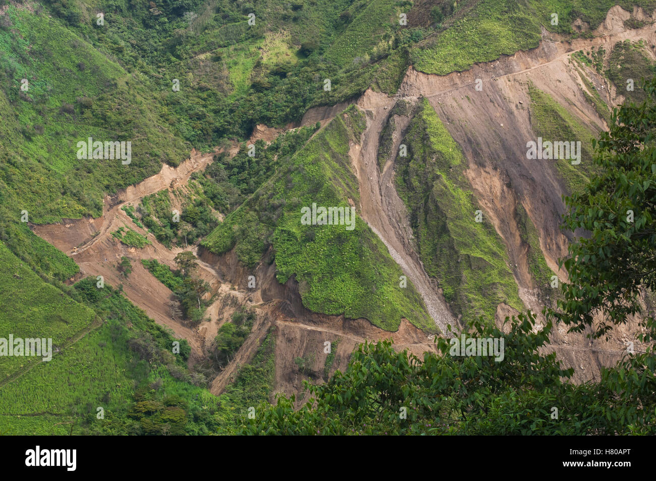 Erosion caused by road construction, Intag Valley, northwest Ecuador ...