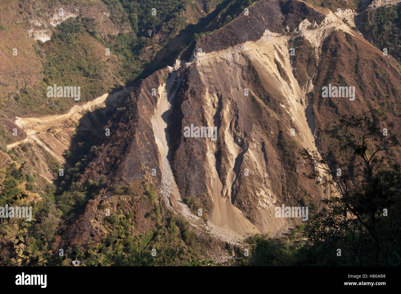 Erosion caused by road construction, Intag Valley, northwest Ecuador ...