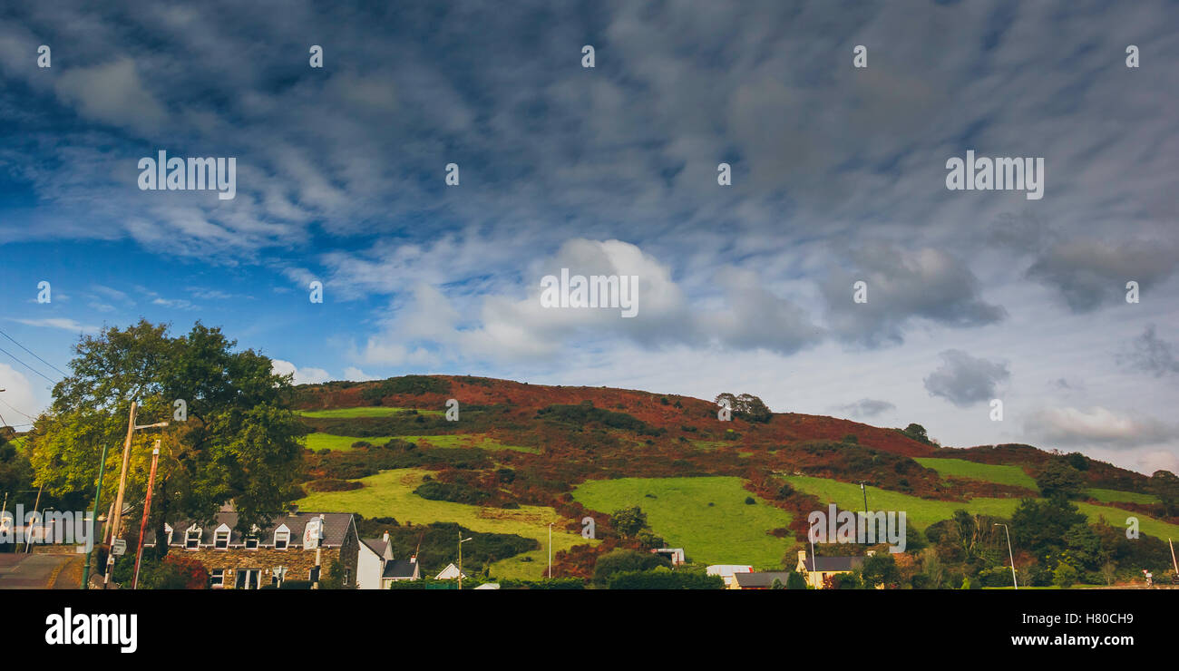 A beautiful Irish Autumn landscape with a brilliant blue sky full of ...