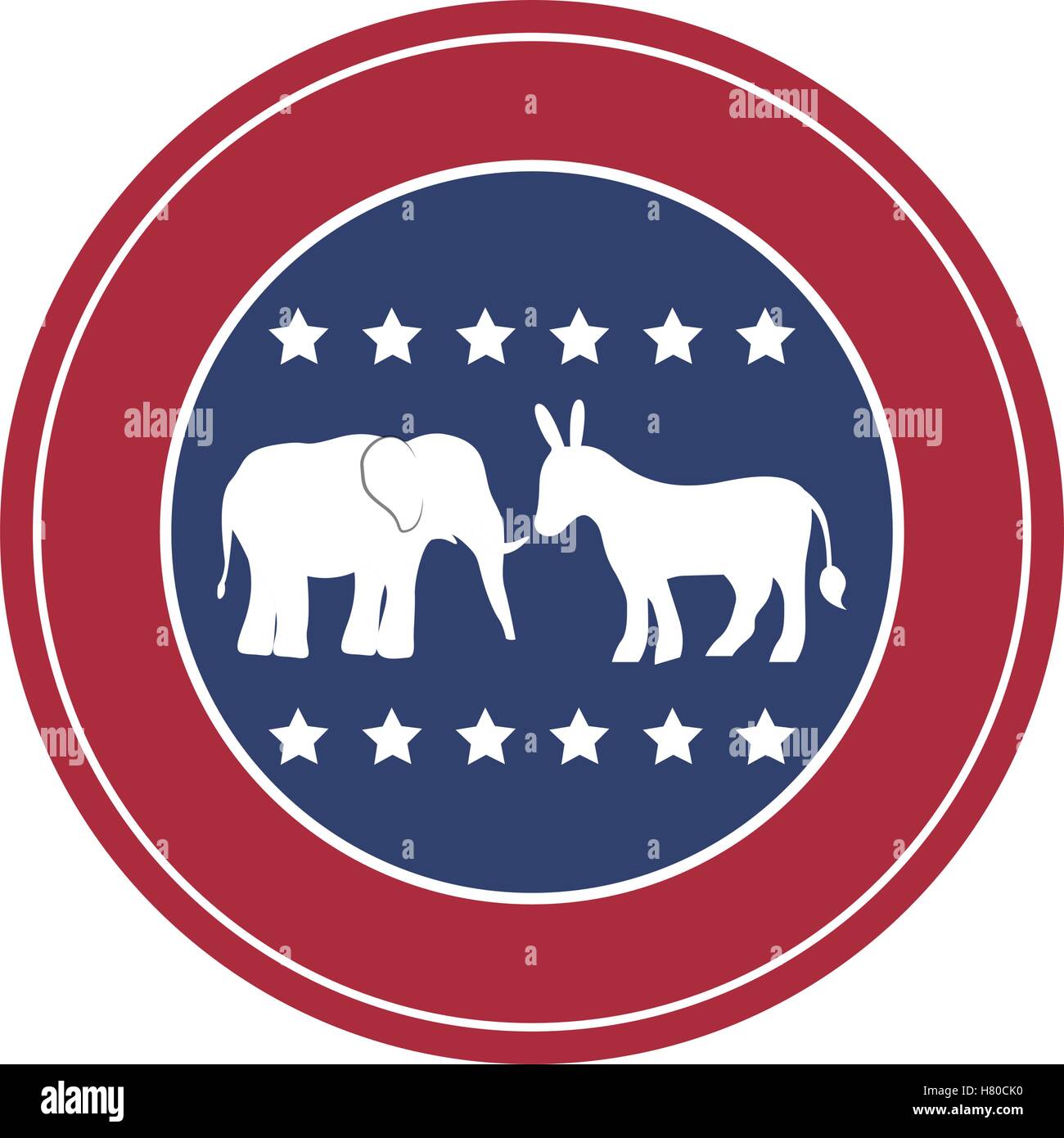 Donkey and elephant inside seal stamp icon. Vote president election ...