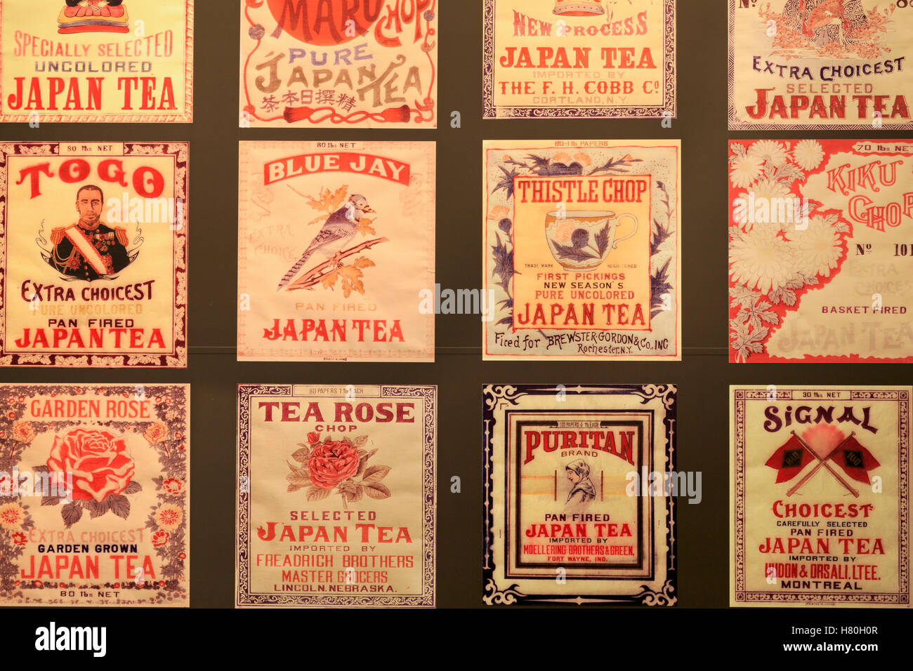 Tea labels, Verkehr Museum, Shimizu, Shizuoka City, Japan, Asia Stock ...