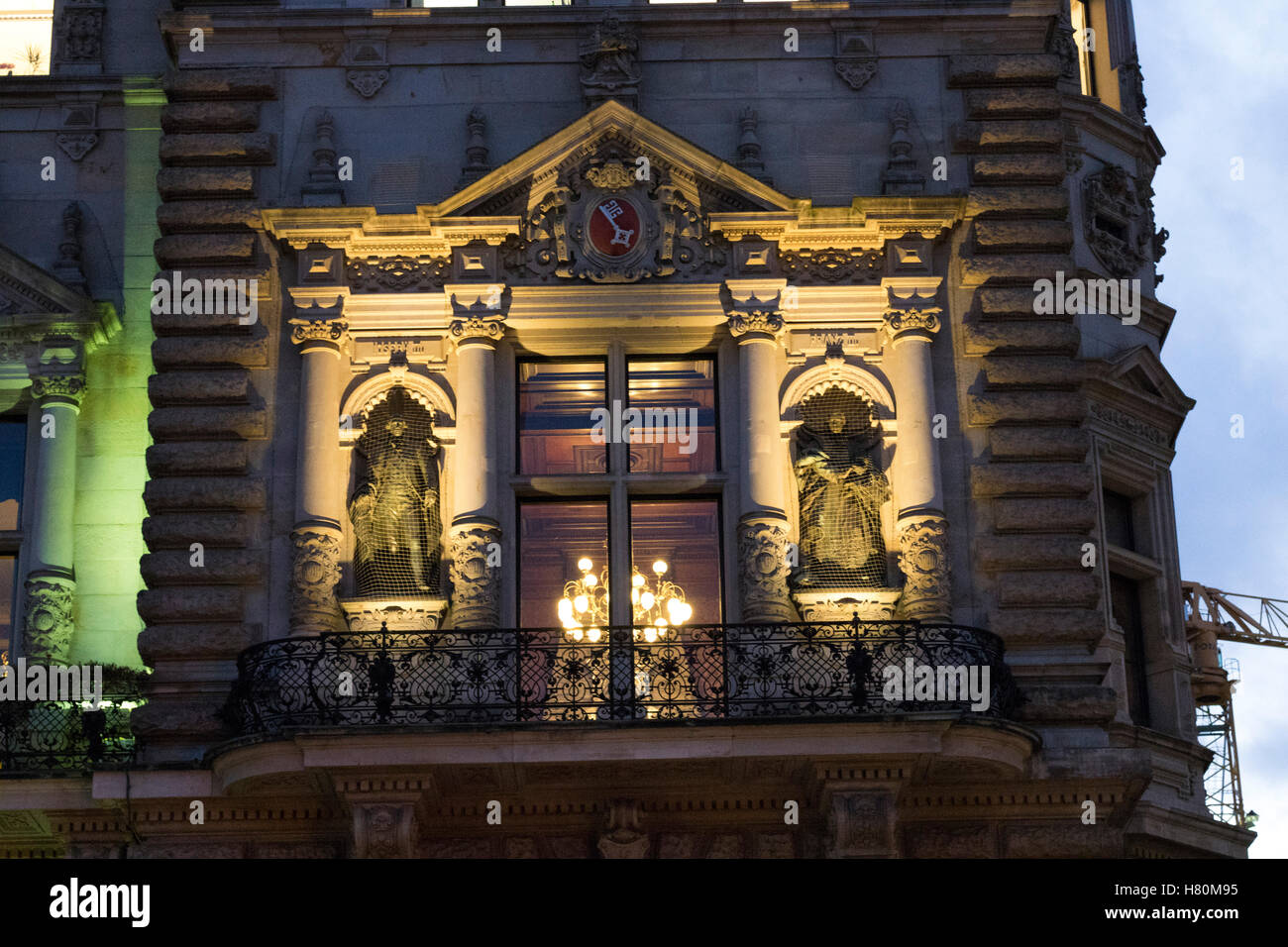 European architecture lit at night in Hamburg, Germany with a ...