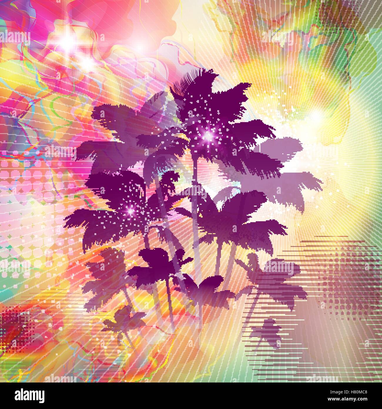 Fantasy Palm trees at cloudy sunset. vector Stock Vector Image & Art ...