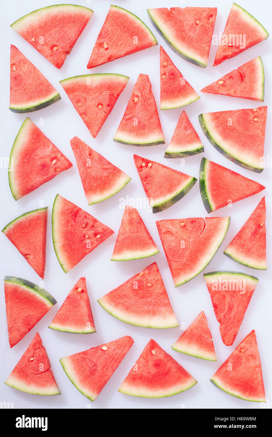Watermelon triangular slices on white Stock Photo - Alamy