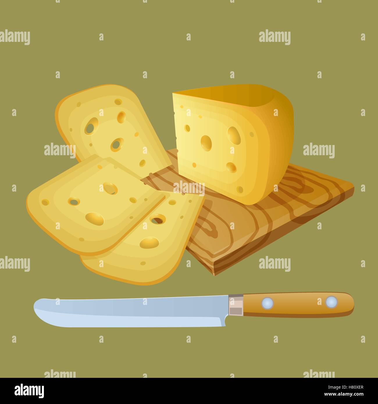 Cheese cut into chunks. Kitchen cutting board. Knife for slicing cheese ...