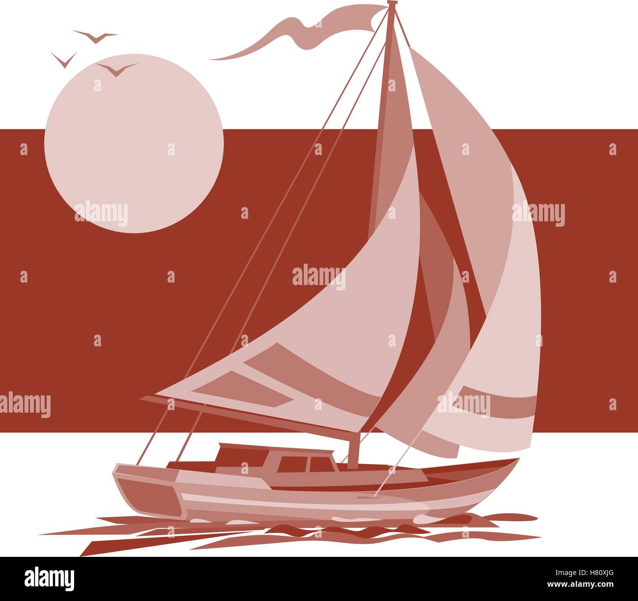 Sailboat sunset in yacht Stock Vector Images - Alamy