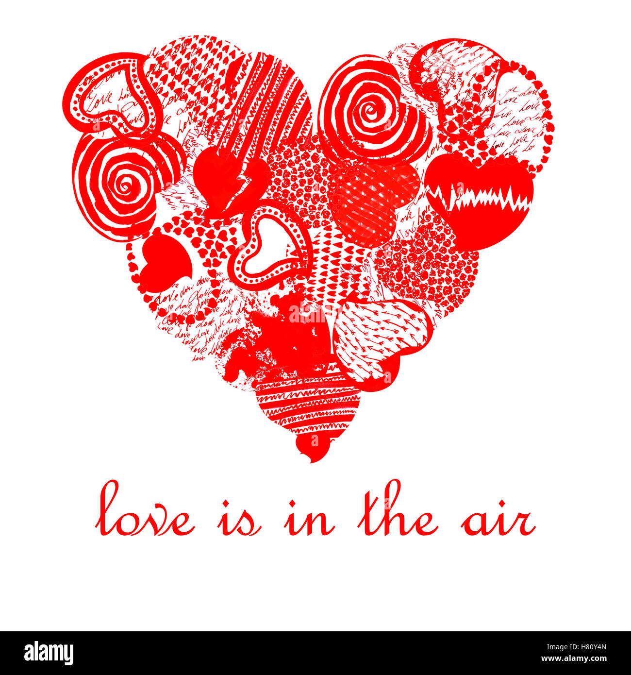 Valentines day watercolor red heart. Hand-drawn various hearts isolated ...