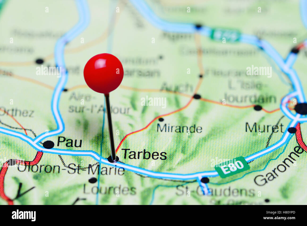 Tarbes pinned on a map of France Stock Photo - Alamy