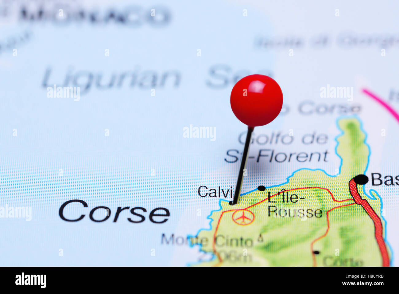 Calvi pinned on a map of France Stock Photo - Alamy