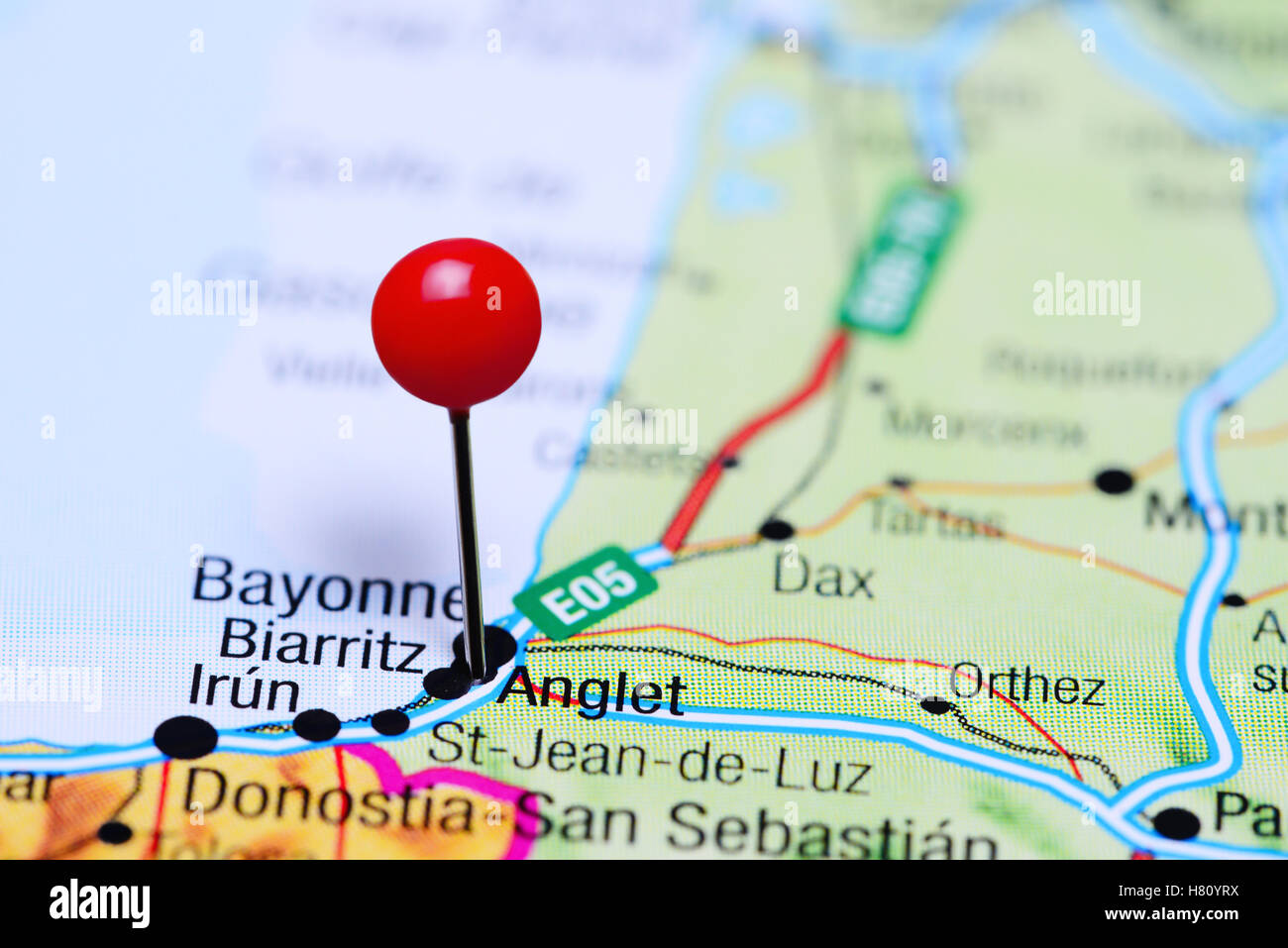 Anglet pinned on a map of France Stock Photo - Alamy