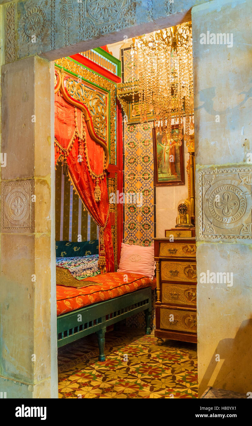 The carved stone entrance frames the view to the beautiful bedroom, Dar ...