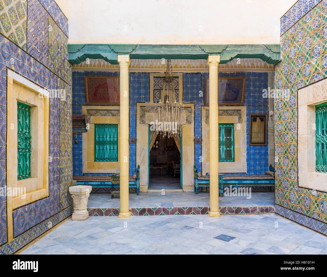 The courtyard of Dar Essid mansion separating the house on men and ...