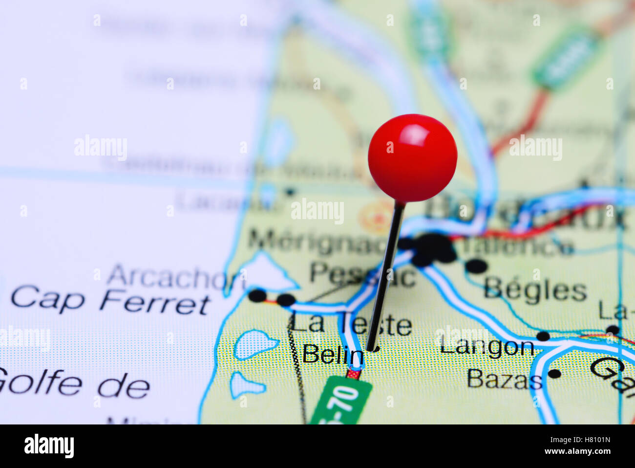 Belin pinned on a map of France Stock Photo - Alamy