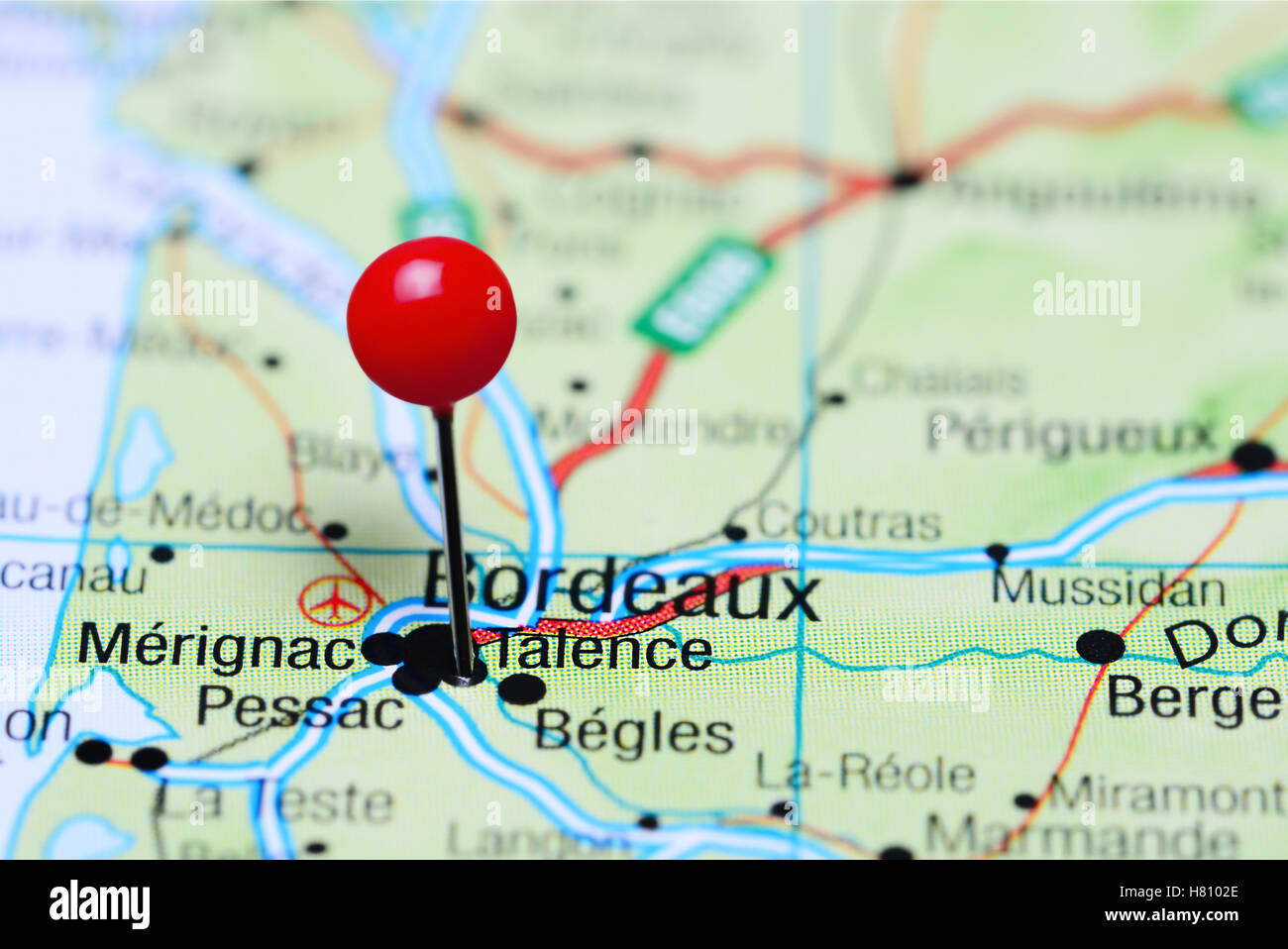 Talence pinned on a map of France Stock Photo - Alamy