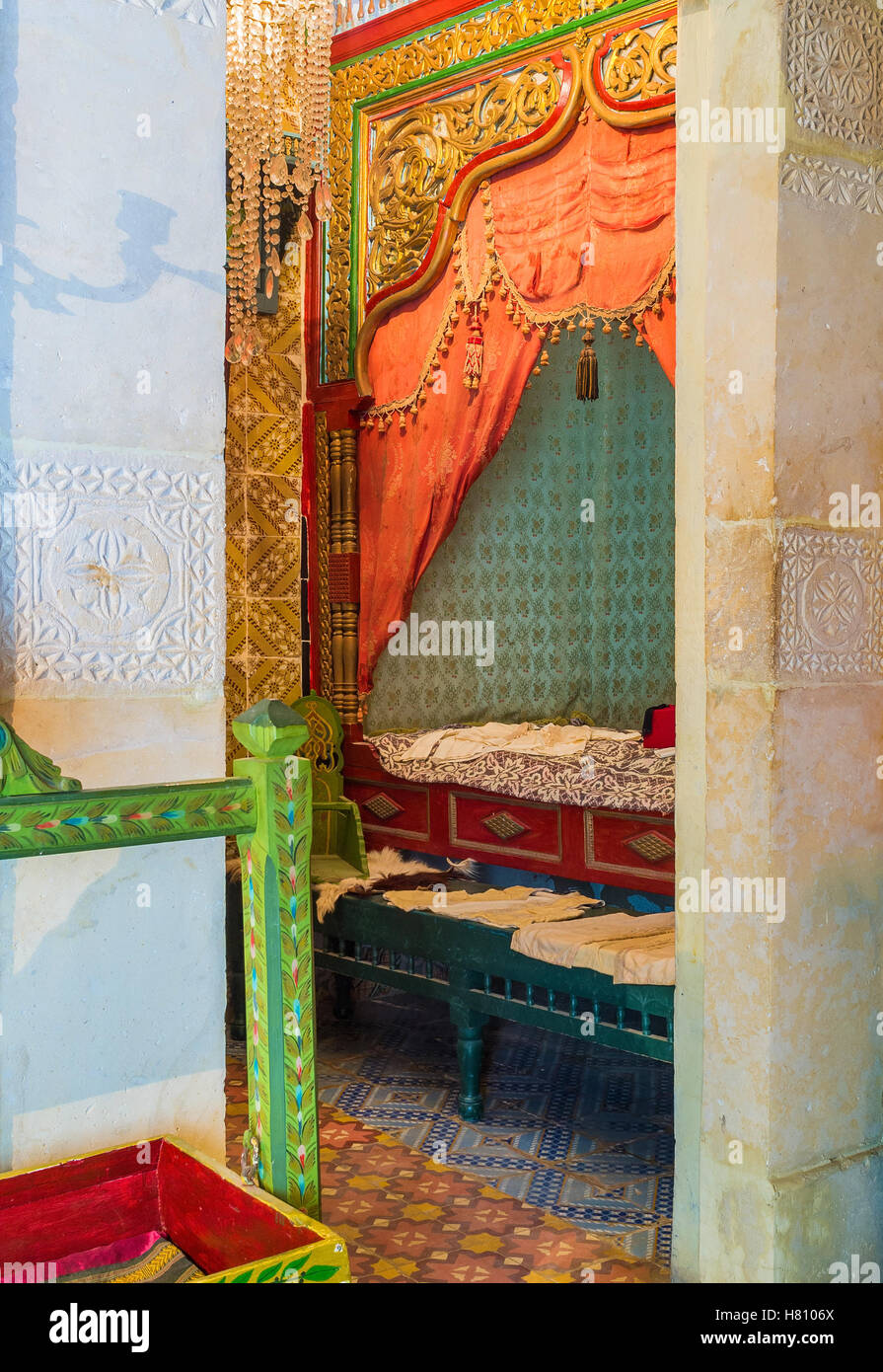 The luxury vintage bedroom interior of Dar Essid mansion, Sousse Stock ...